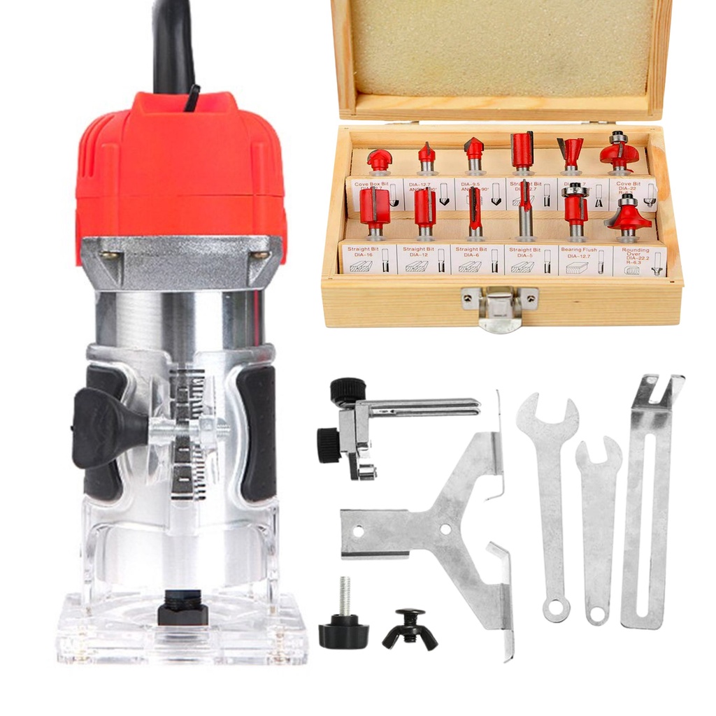 M1P-3701 220V Electric Hand Trimmer Router Durable Wood + 12Pcs Router ...
