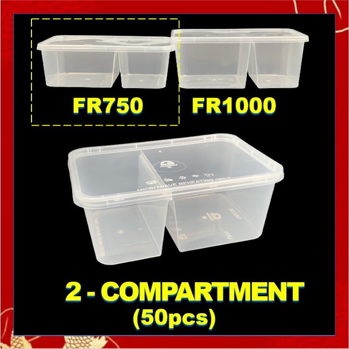 Two Compartment Plastic Disposable Food Container [ 50sets± ] 750ml ...