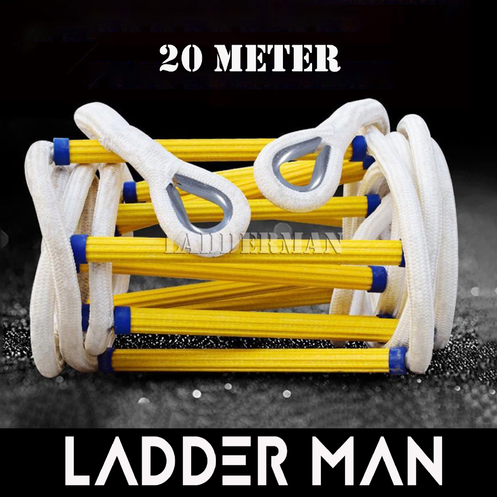 20 Meter Emergency Fire Escape Safety Rescue Rope Ladder/1 Pair of Hook ...