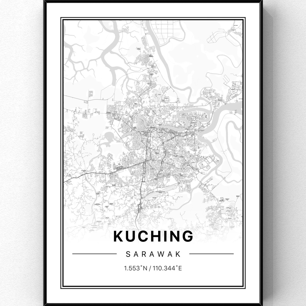 Kuching, Sarawak Modern Minimal City Map Poster by Petagraphy | Shopee ...