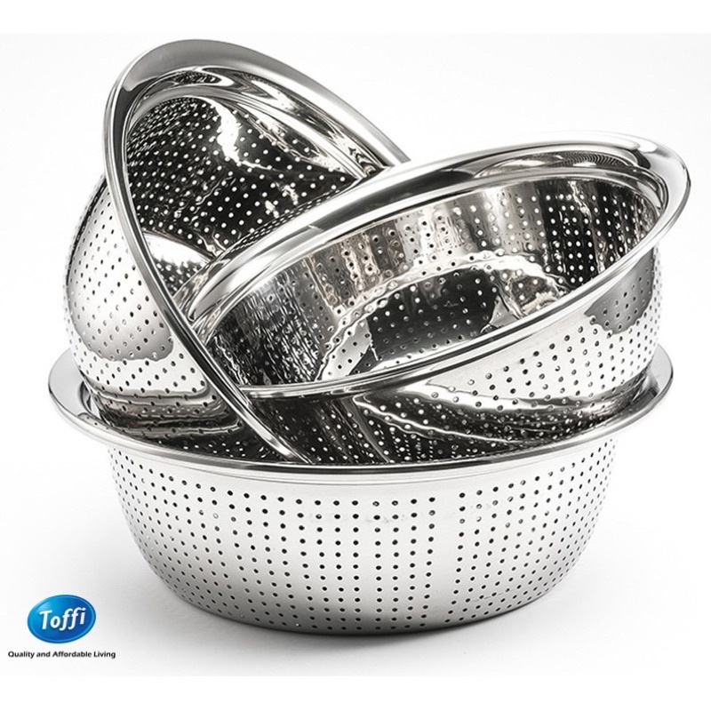 TOFFI Stainless Steel Colander Round Rice Slotted Basin Sieve Skimmer ...