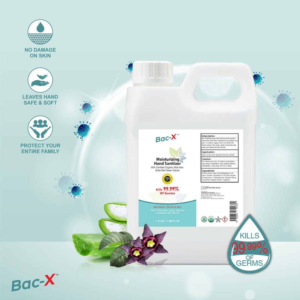 HAND SANITIZER Bac-X Moist + Sanitizer Spray [5 LITER] (75% Ethanol ...