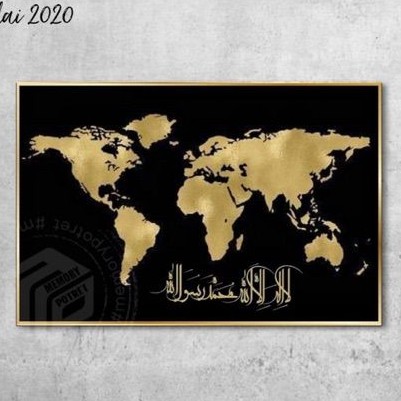 Home LIVING ROOM Wall Frame Deco Peta dunia world map frame kanvas ...