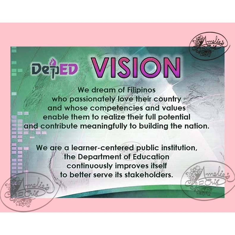 Deped Vision, Mission and Core Values Educational Laminated Chart A4 ...
