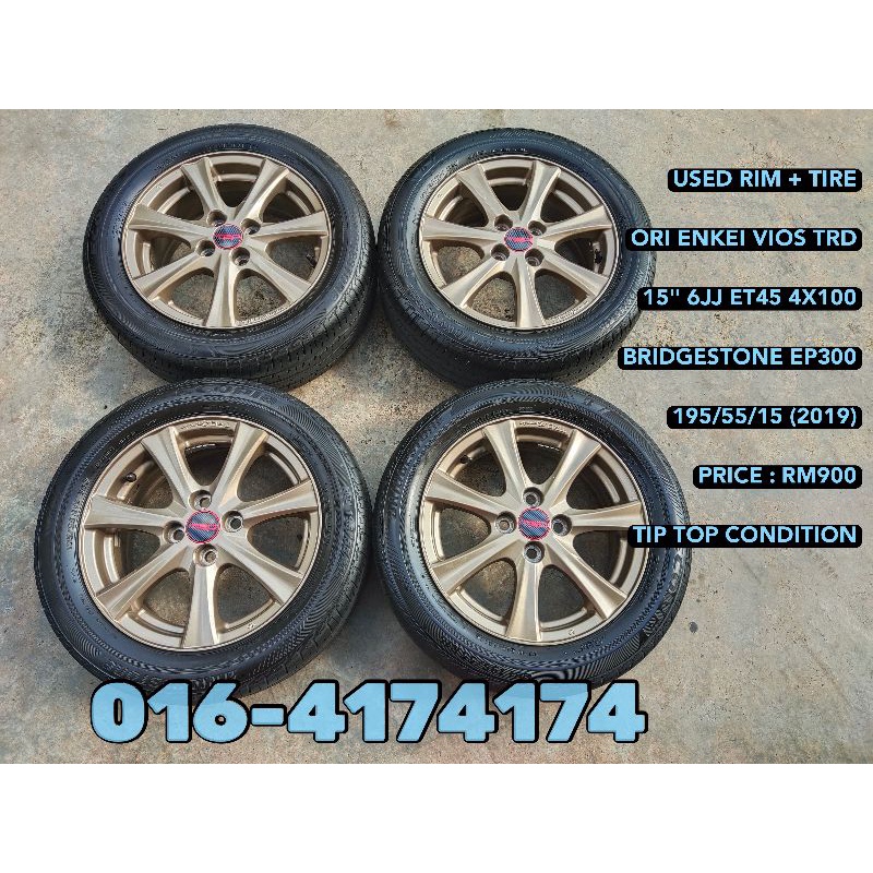 USED RIM 15 ORI ENKEI TRD + BRIDGESTONE TIRE vios yaris myvi alza ...