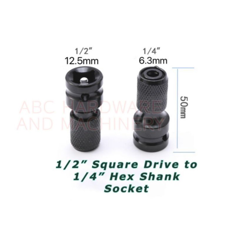 1/2" Square to 1/4" Hex Shank Socket Adapter Quick Release Drill Chuck ...