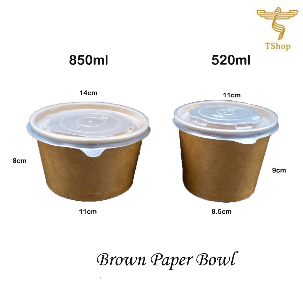 Disposable Paper Bowl Brown/ White (520ML / 850 ML) suitable for Hot Soups, Frozen Desserts, Ice ...