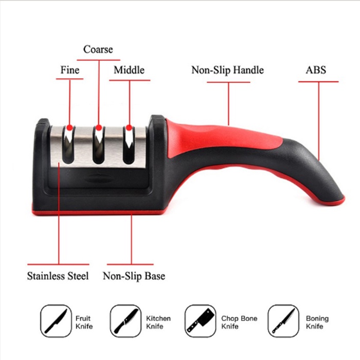 Knife Sharpener 3 Stages Stainless Steel Kitchen Tools Pengasah Pisau ...