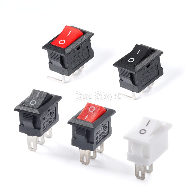 10Pcs KCD11 Rocker Switch 10x15mm 3A/250V AC 6A/125V AC Black White Red ...