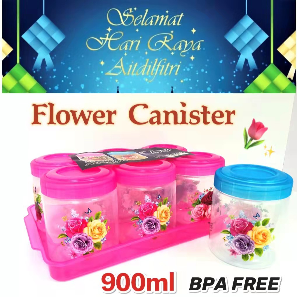 2202 Bekas Kuih Raya Set / 6pcs Cookies Canister Set + 1pc Serving ...