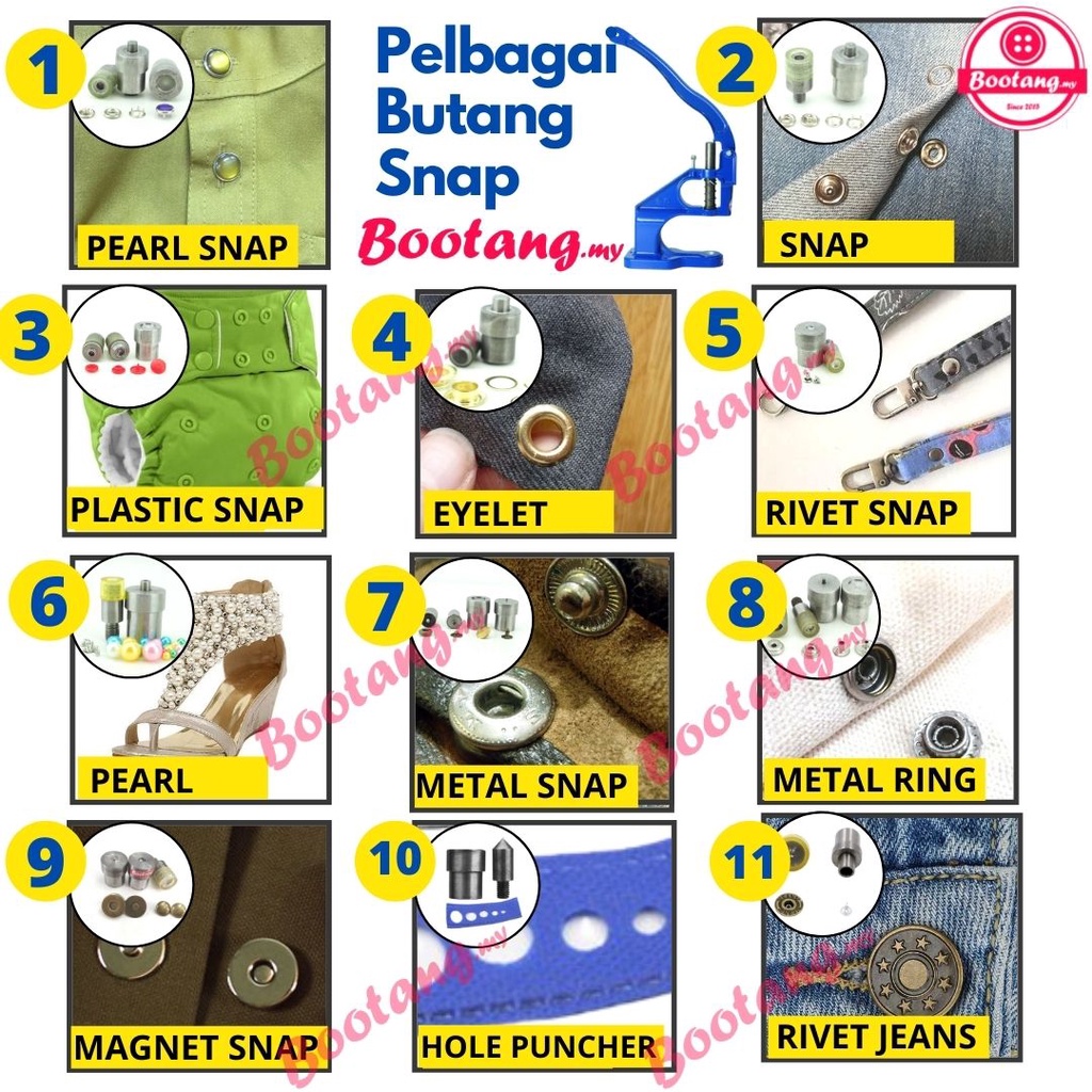 Aneka (100pcs) butang untuk mesin snap - metal ring snap | eyelet rivet ...