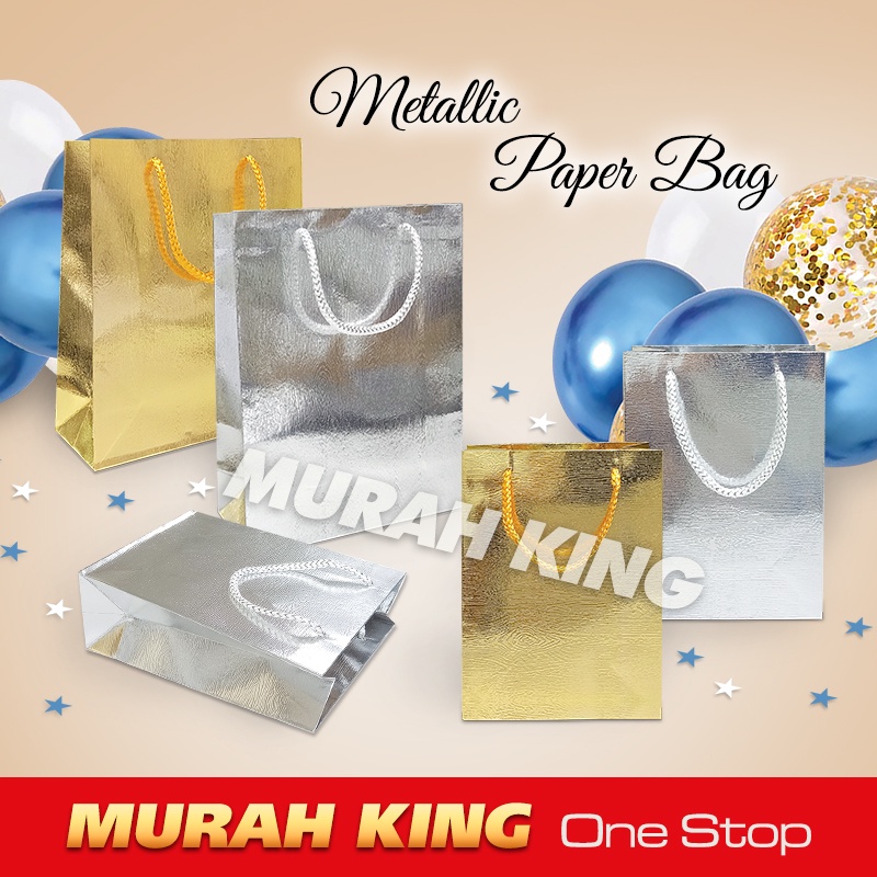 METALLIC PAPER BAG 10pcs /GIFT BAG Gold / BAG MURAH / BAG JAMUAN ...