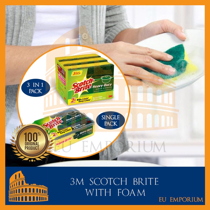 3M Scotch Brite with Foam Scotchbrite 3M Scrub Sponge 100mm x 75mm x ...