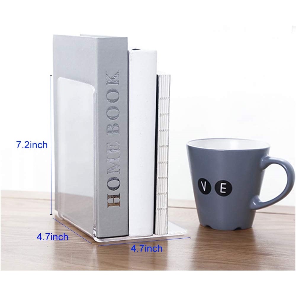Transparent Acrylic Bookends Stand Bookshelf Desktop Decorative Storage ...