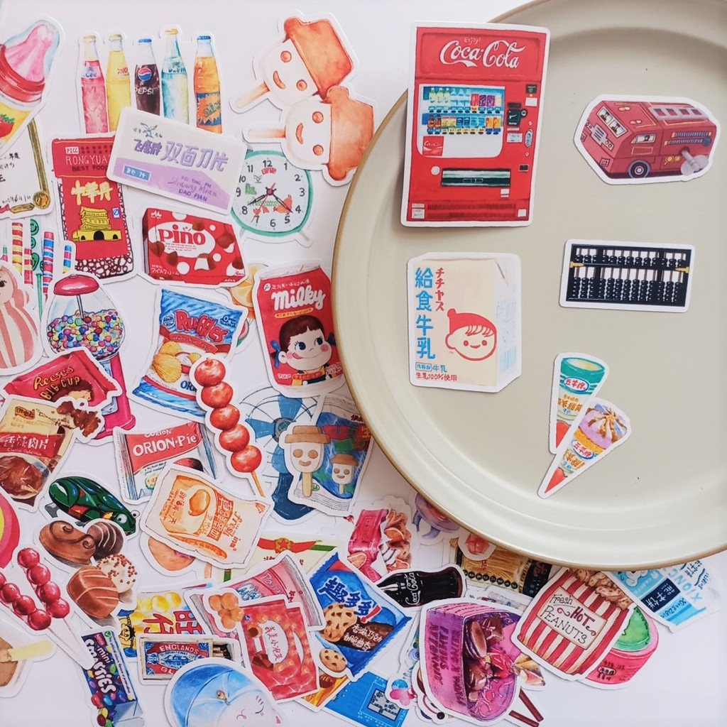 80s childhood memory food snacks drinks toys illustration sticker ...