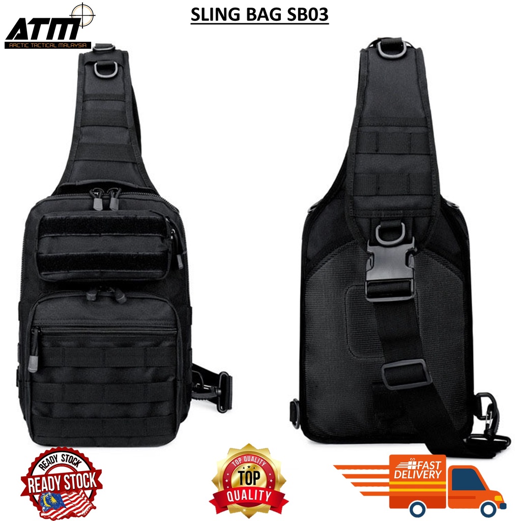 ARCTIC TACTICAL MALAYSIA OUTDOOR HIKING FISHING CROSSBODY TACTICAL 3P SLING BAG SB03 BLACK READY ...