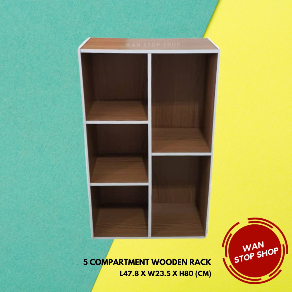 5 Compartment Rak Buku Kayu, Multipurpose Wooden Book Rack, Book Shelf ...