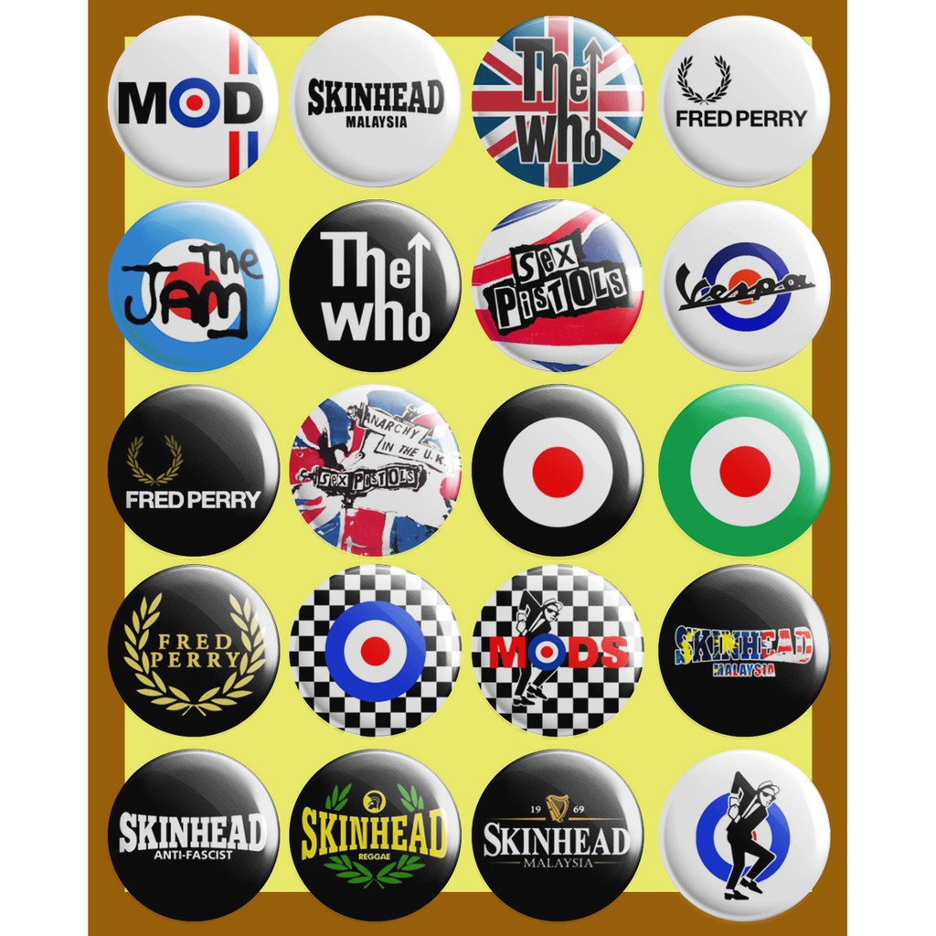Button Badge Skinhead Ska Mods 4 {No Minimum Order} Size 44m Sharp Oi ...