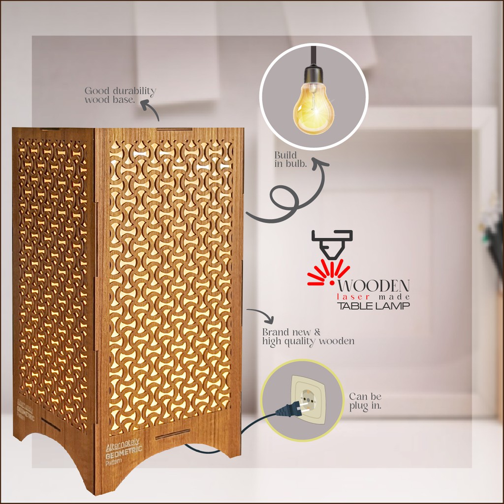 WOODEN TABLE LAMP (Laser Cut) Bed Lamp Night Lamp Side Table Desk Lamp ...
