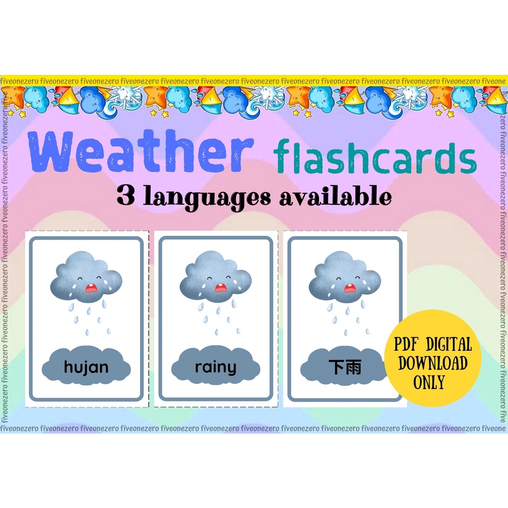 [PDF Softcopy] Kad Imbasan cuaca; Printable weather Flashcards for kids ...