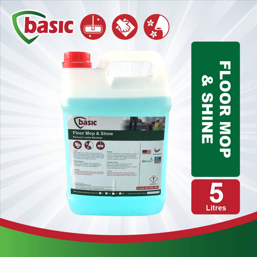 MCQWIN BASIC FLOOR MOP & SHINE CLEANER 5L HOUSEHOLD RESTAURANT CAFE / PENCUCI LANTAI BERSINAR 5L ...
