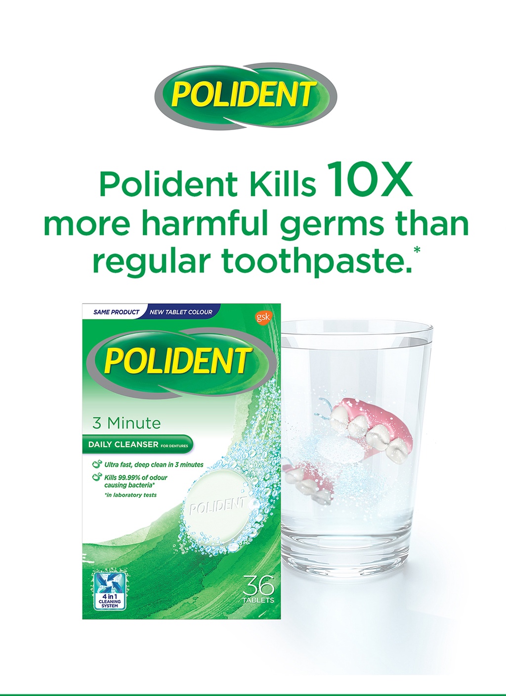 Polident Denture and Retainer Cleaning Tablets, 3 Minute Daily Cleanser ...