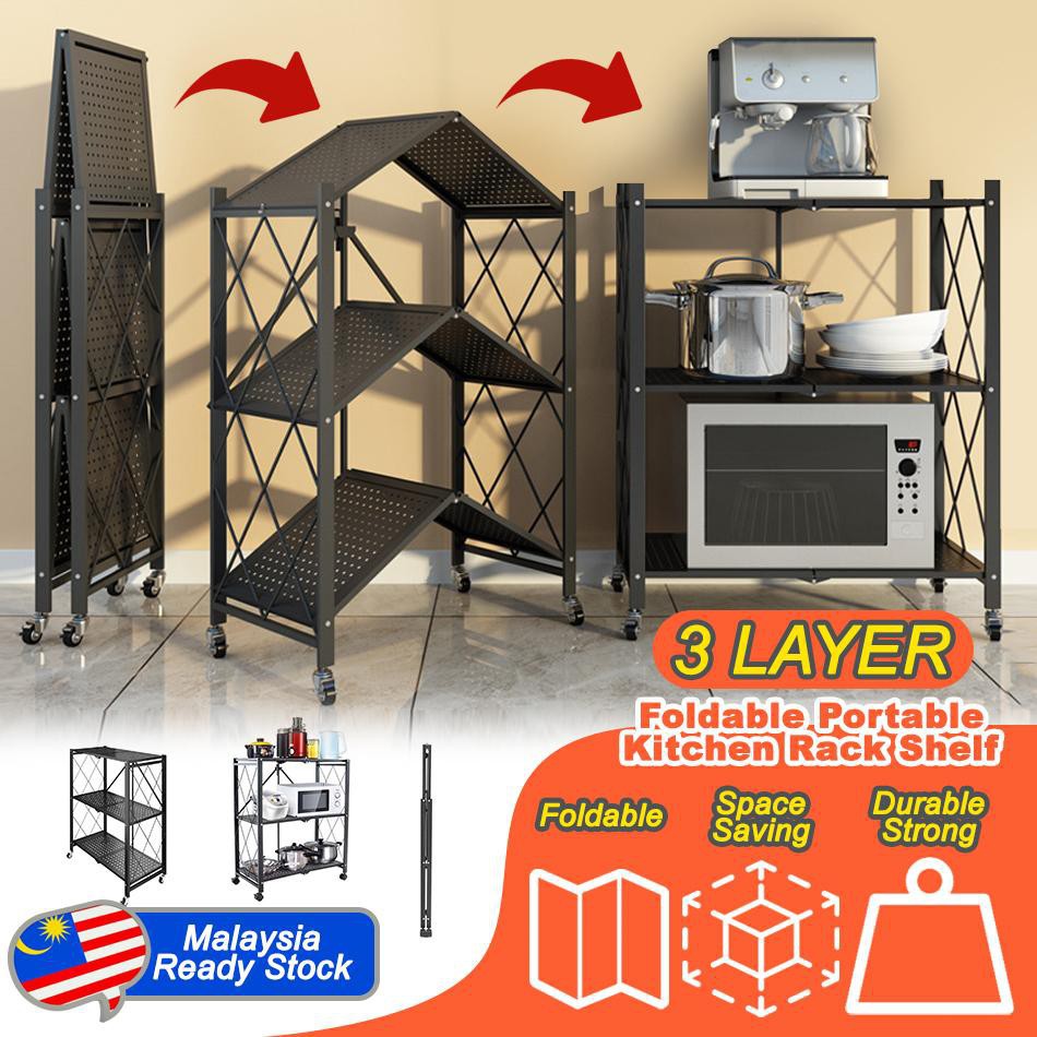 3 Tier Foldable Rack Storage Rack Shelf Rak Dapur Rack Storage Rack ...