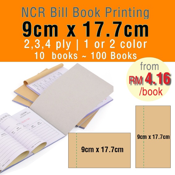 9cm x 17.7cm Custom Made Printing NCR Bill Book Receipt Invoice ...