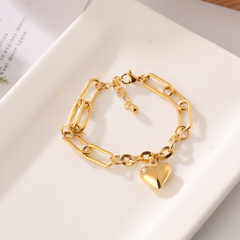 European American Heart-Shaped Chain Bracelet 18k Rose Gold Titanium ...