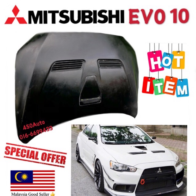 EVO X INSPIRA LANCER GT FRONT BONNET BONET SCOOP BOLEH BUKA 3PC COPY ...