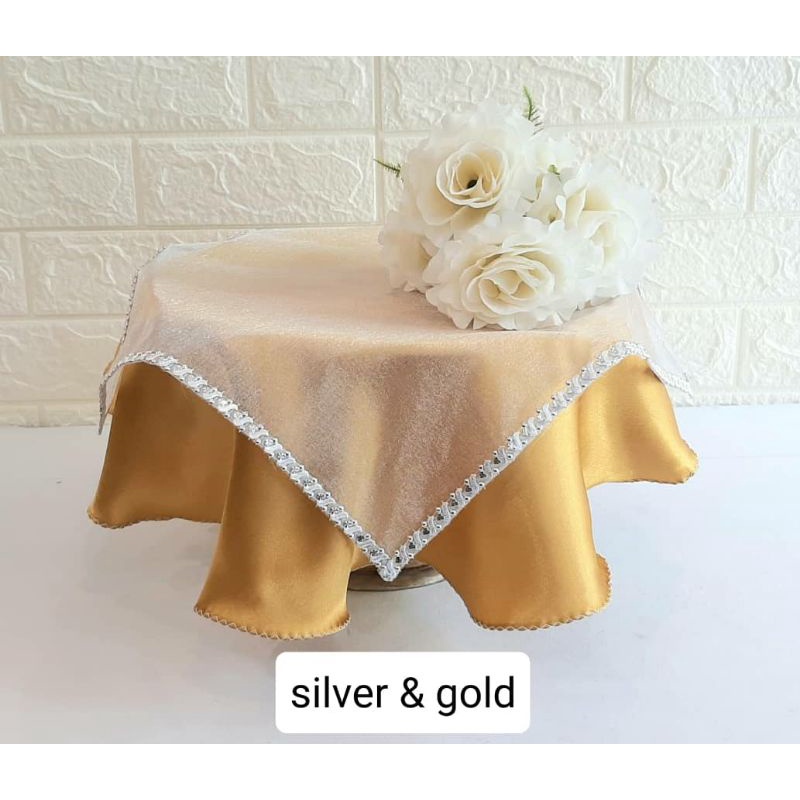 Alas Dulang Kain Organza 4segi Manik silver 36cm X 36cm +Kain satin ...