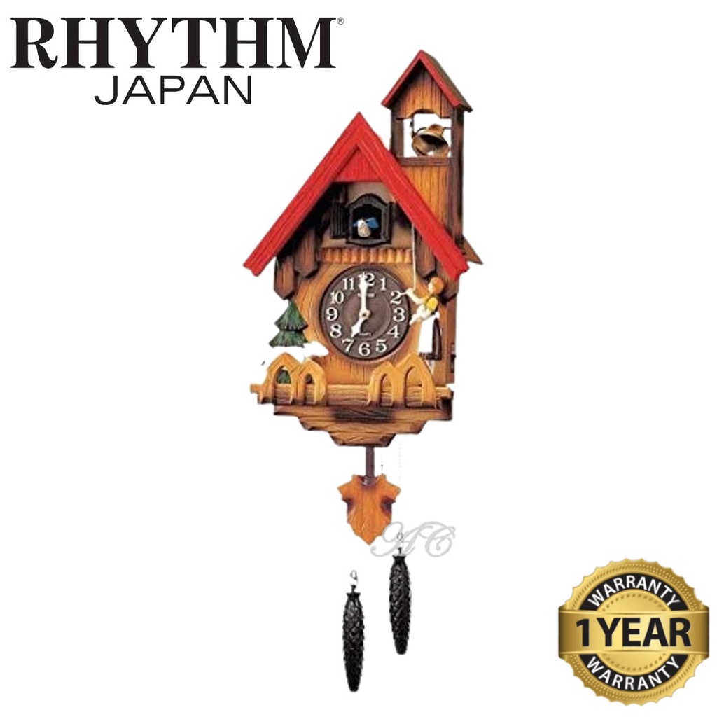 100% ORIGINAL RHYTHM Cuckoo Bird Wooden Pendulum Brown Wall Clock (Jam ...