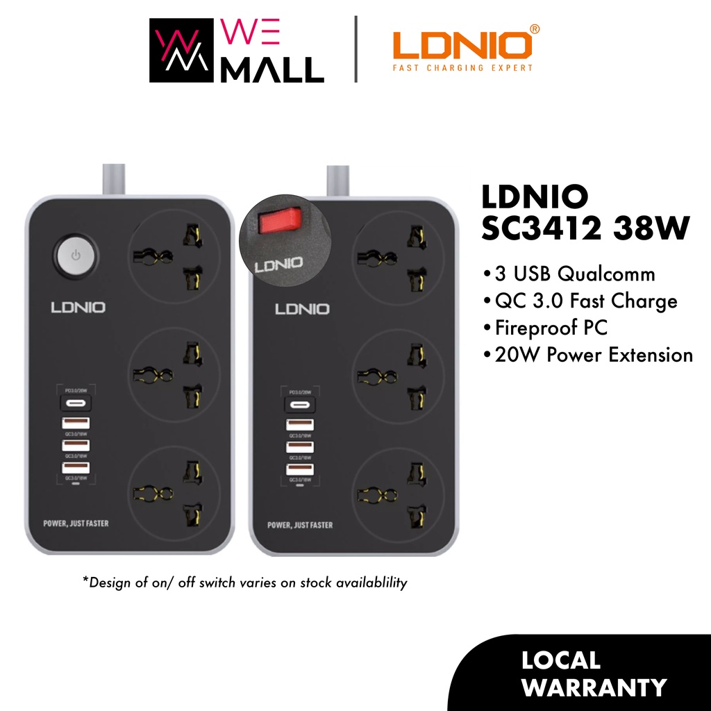 LDNIO SC3412 38W PD20W Power Strip 2-Meter Wall Extension Plug Cord ...
