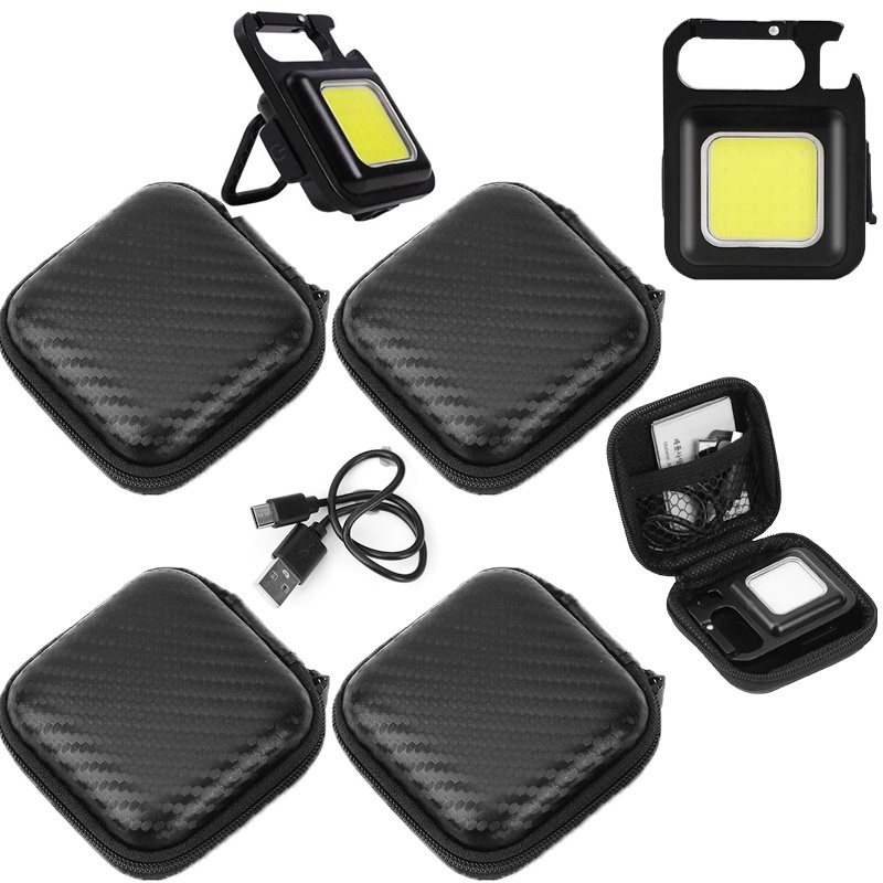 1Pc Portable Mini Zipper Square COB LED Keychain Work Light Storage Box ...