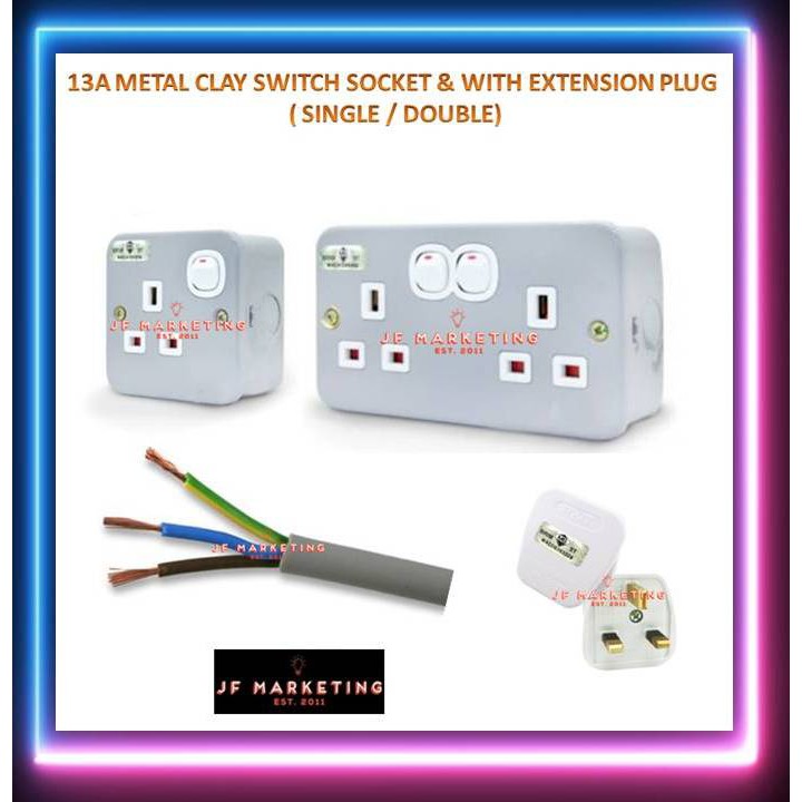 13amp Metal Clad Heavy Duty Portable Socket Extension Trailing Socket ...