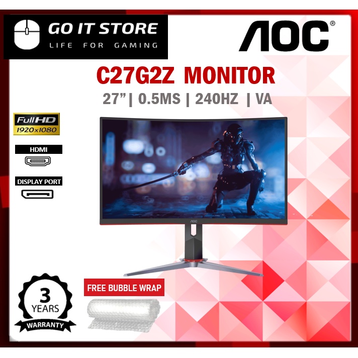 AOC C27G2Z 27" 0.5ms 240Hz FHD VA FreeSync Curve Gaming Monitor (HDMI ...