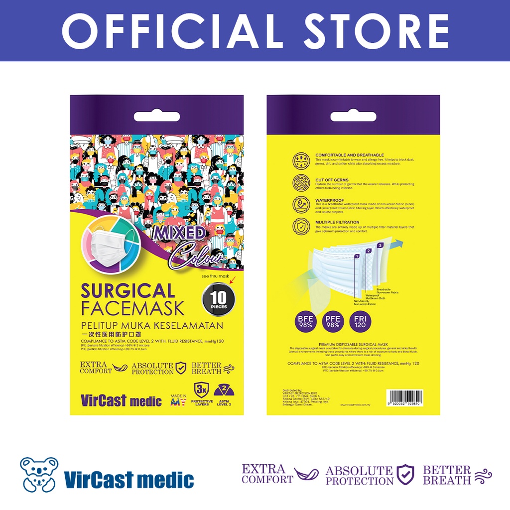 Vircast Medic Mix Colour Premium Surgical Face Mask 10pcs/pkt [READY ...