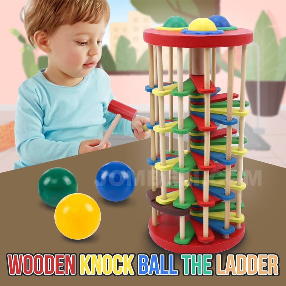 Wooden Knock Ball The Ladder Spiral Down Colourful Toy Kids Toddler ...
