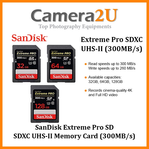 SanDisk Extreme Pro 32GB / 64GB / 128GB SD SDXC UHS-II Memory Card UHS-II C10 U3 V90 (300MB/s ...