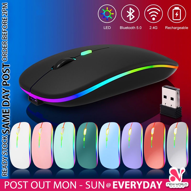 𝗦𝗜𝗟𝗘𝗡𝗧 𝗖𝗟𝗜𝗖𝗞 》Rechargeable 2.4Ghz Wireless LED Mouse Laptop PC Phones ...