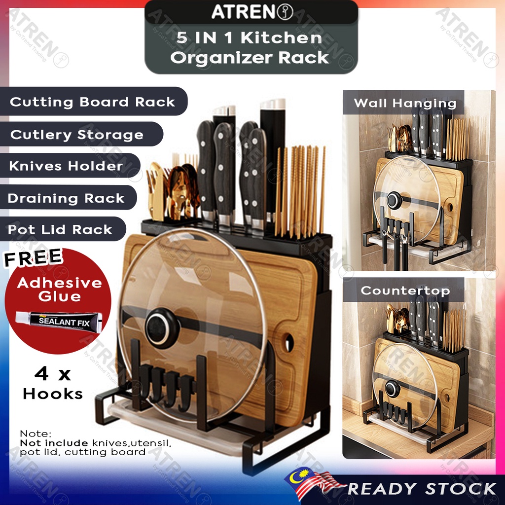 Knife Holder 5 In 1 Kitchen Organizer Rack Wall Mounted Utensils ...