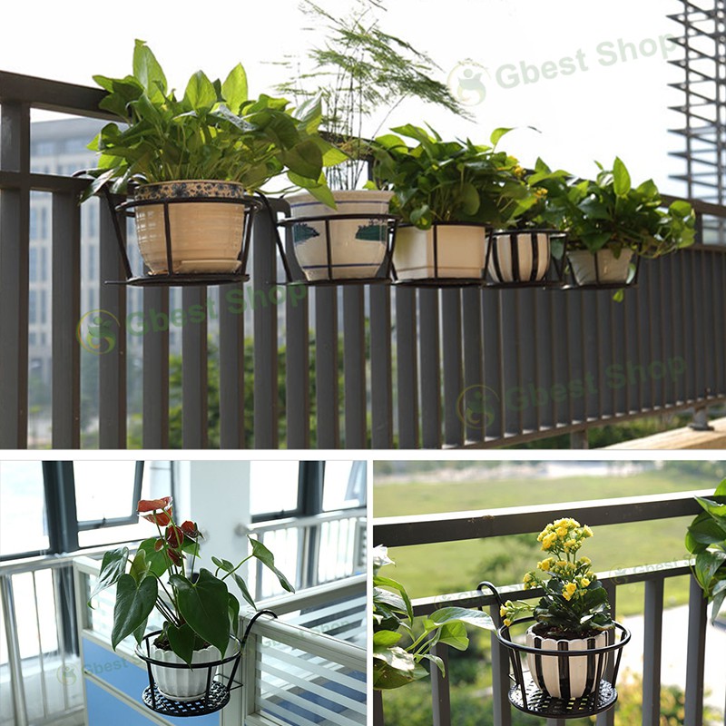 Outdoor Balcony Iron Flower Pot Rack Wall Hanging Stand Plant Pots ...