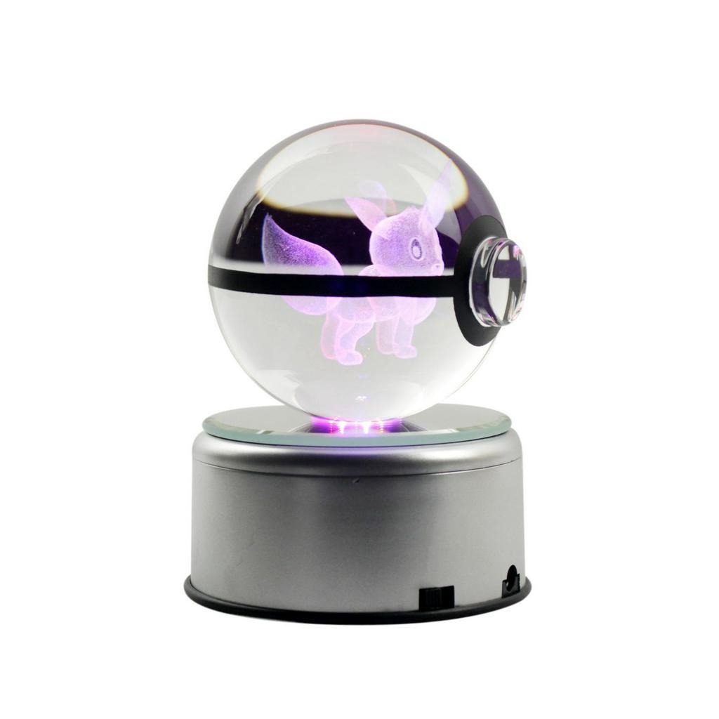 【Direct sales】80MM Pokemon Crystal Ball witl LED Light Base Pikachu 3D ...