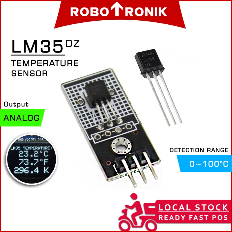 LM35 Temperature Sensor LM35DZ Precision Celsius w Analog Output, Compatible Arduino Raspberry ...