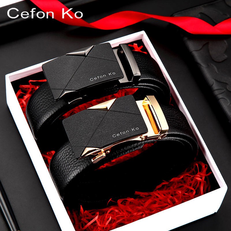 (Gift box) belt men's automatic leather buckle men's belt business pant ...