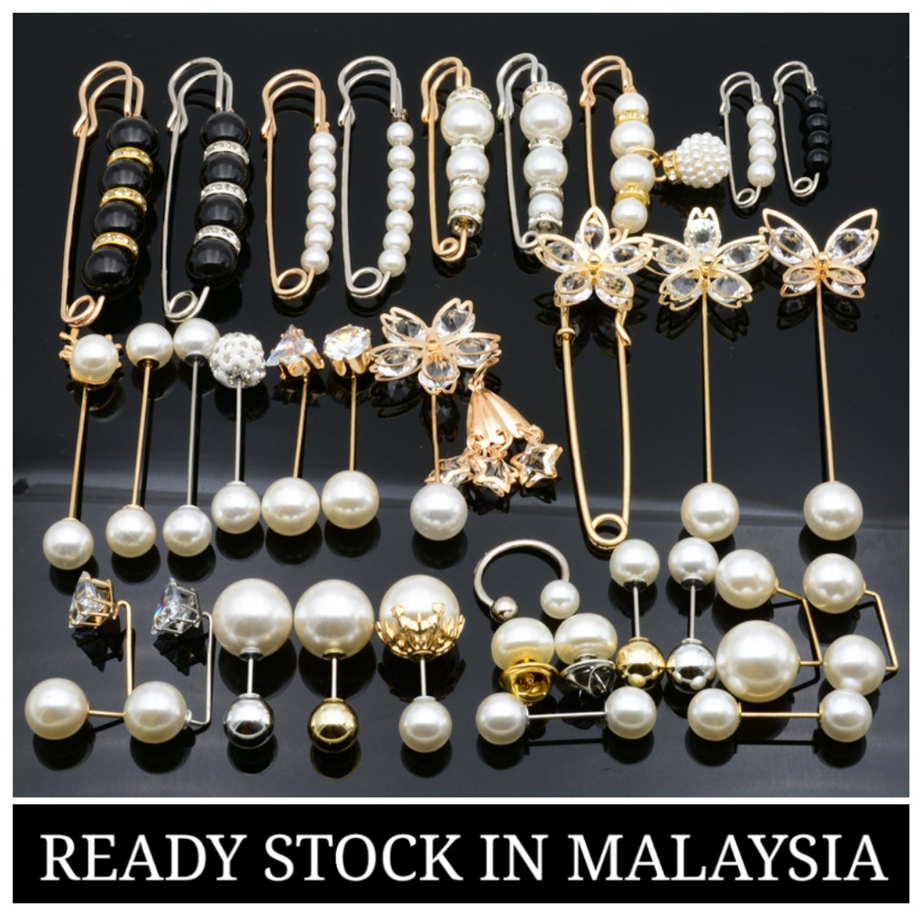 [Ready Stock] Korea Pearls brooch Muslimah Hijab Pin Kerongsang Cincin ...