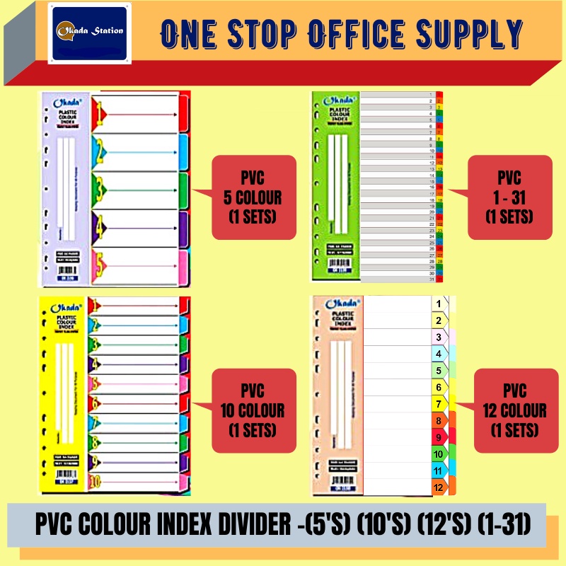 PVC COLOUR INDEX DIVIDER / 5'S / 10'S / 12'S / A-Z / INDEX DEVIDER ...