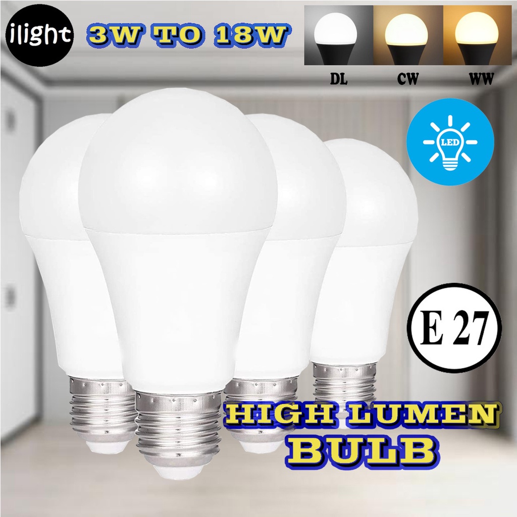 LED Bulb Light 3W / 6W / 10W / 15W / 18W (E27) Energy Saving Bulb ...