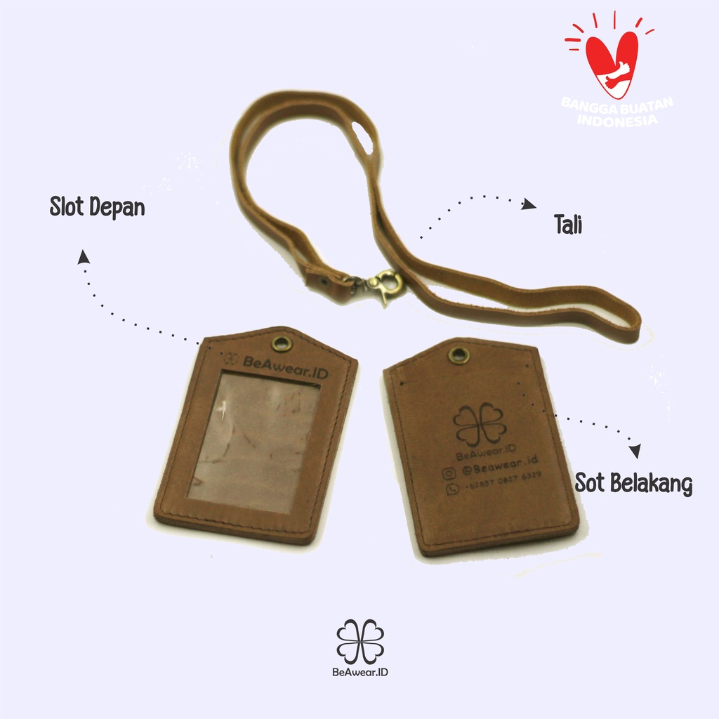 Nametag / ID Card Holder / Genuine Leather Free Print Name Logo ...