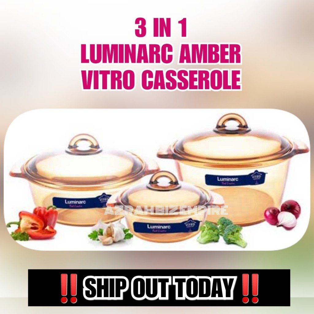 HOT! 3 IN 1 LUMINARC BLOOMING AMBER VITRO CASSEROLE / PERIUK KACA ...